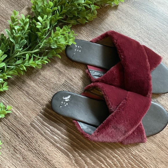 a new day | Shoes | A New Day Burgundy Fuzzy Slides | Poshmark